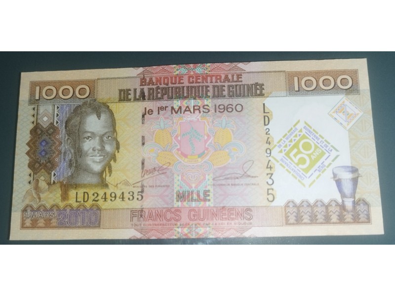 F29 1000 franaka Gvineja 2010 UNC 50th Anniversary of