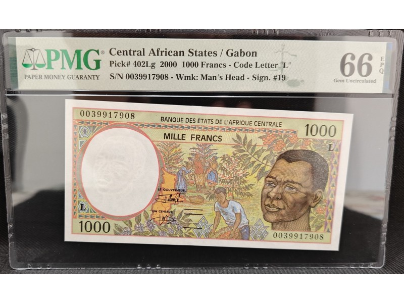 CAS - Gabon - 1000 francs 2000 PMG 66 EPQ