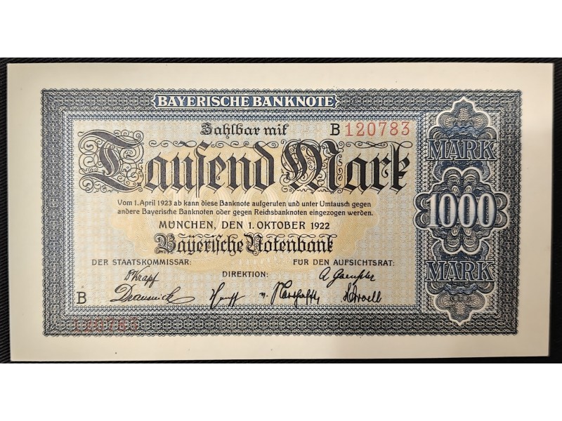 Nemačka (Bajern) - 1000 mark 1922