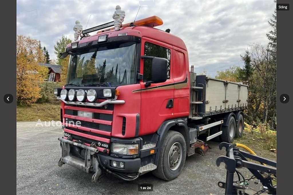 Scania R164GB6X2NZ 480 tipper, plow attachment, grader, rear crane atta kiper
