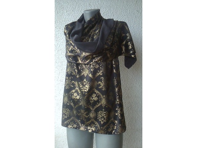 ešarpa svilena crno zlatna 172x52 cm DUBETTA