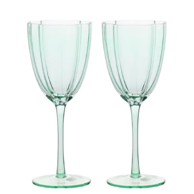 Čaše set 2 - Hestia, Bright Green Scalloped, Wine