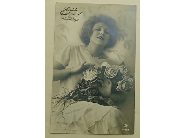 Devojka s ružama-Rođendanska čestitka poslata 1931.