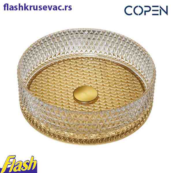 Stakleni nadgradni lavabo okrugli – Zlatno dno – COPEN – C-15-001
