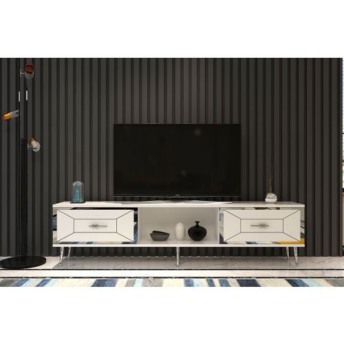 Arno - White, Silver White Silver TV Stand