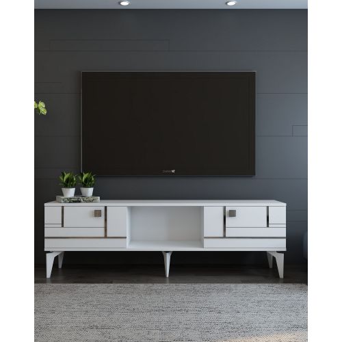 Madera - White, Silver White Silver TV Stand
