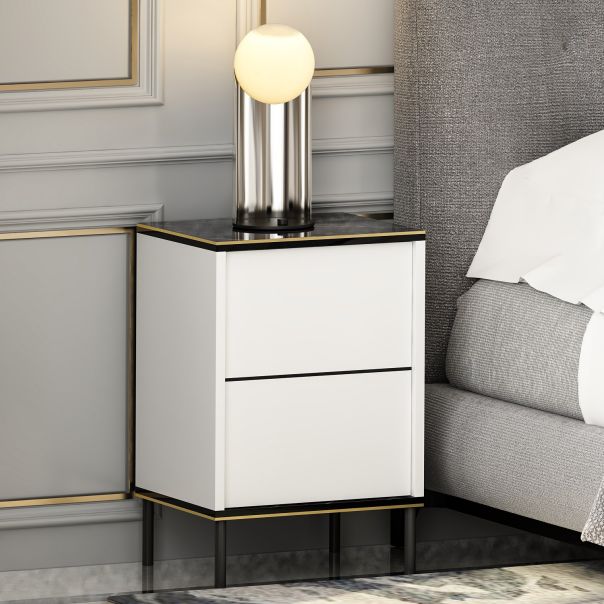 HANAH HOME Noćni ormarić Imaj, bela/mermerna