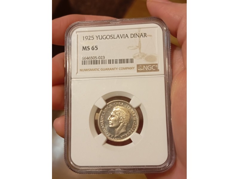 1 dinar 1925g. Kralj aleksandar MS65 bez munje
