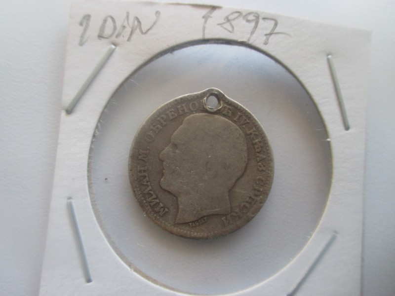 Srebrni 1 dinar 1879.privezak.