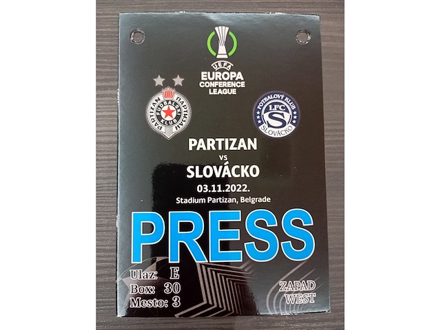 FUDBAL: PARTIZAN - SLOVACKO 03.11.2022 - AKREDITACIJA