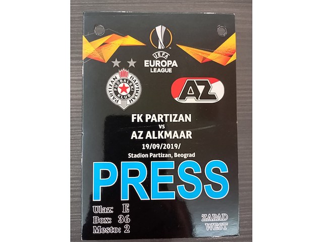 FUDBAL: PARTIZAN - AZ ALKMAAR 19.09.2019 - AKREDITACIJA
