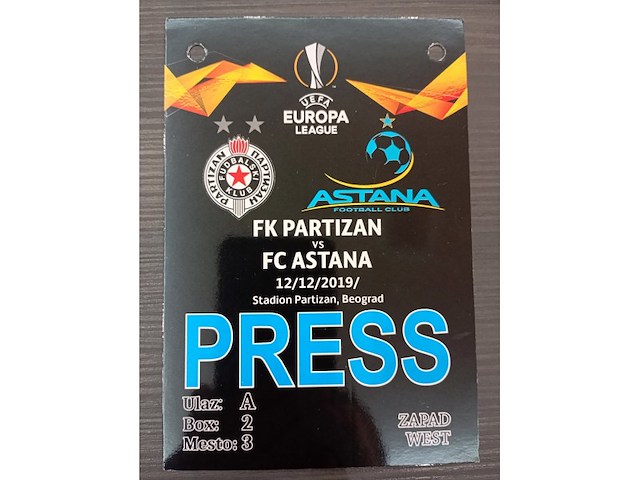 FUDBAL: PARTIZAN - ASTANA 12.12.2019 - AKREDITACIJA