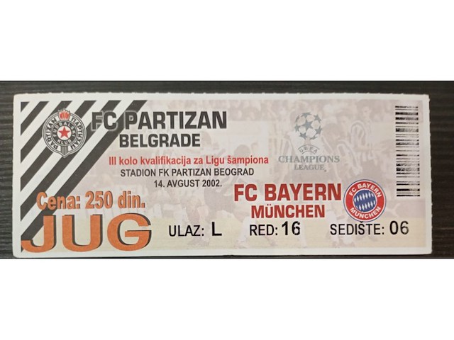 FUDBAL: PARTIZAN - BAYERN 14.08.2002
