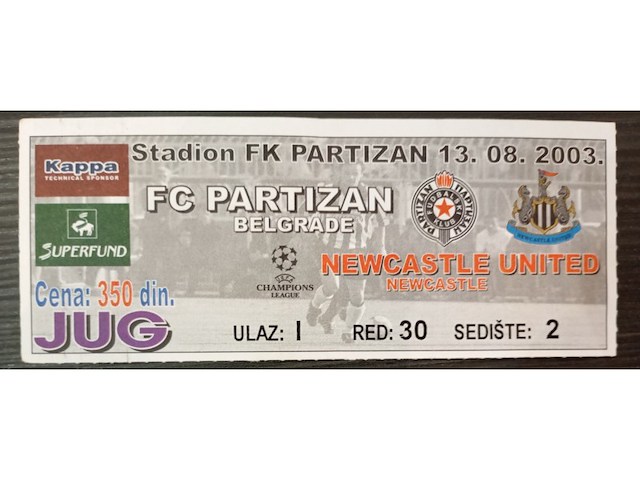 FUDBAL: PARTIZAN - NEWCASTLE 13.08.2003