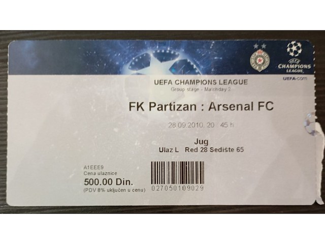 FUDBAL: PARTIZAN - ARSENAL 28.09.2010
