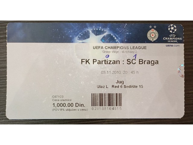 FUDBAL: PARTIZAN - BRAGA 03.11.2010