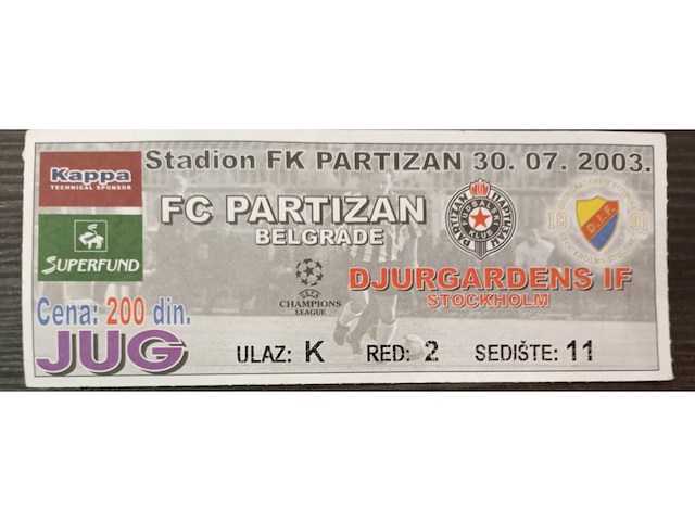 FUDBAL: PARTIZAN - DJURGARDENS 30.07.2003
