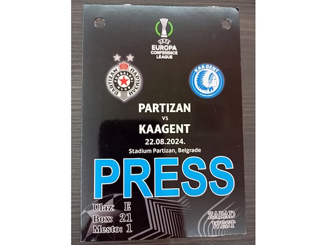 FUDBAL: PARTIZAN - GENT 22.08.2024 - AKREDITACIJA