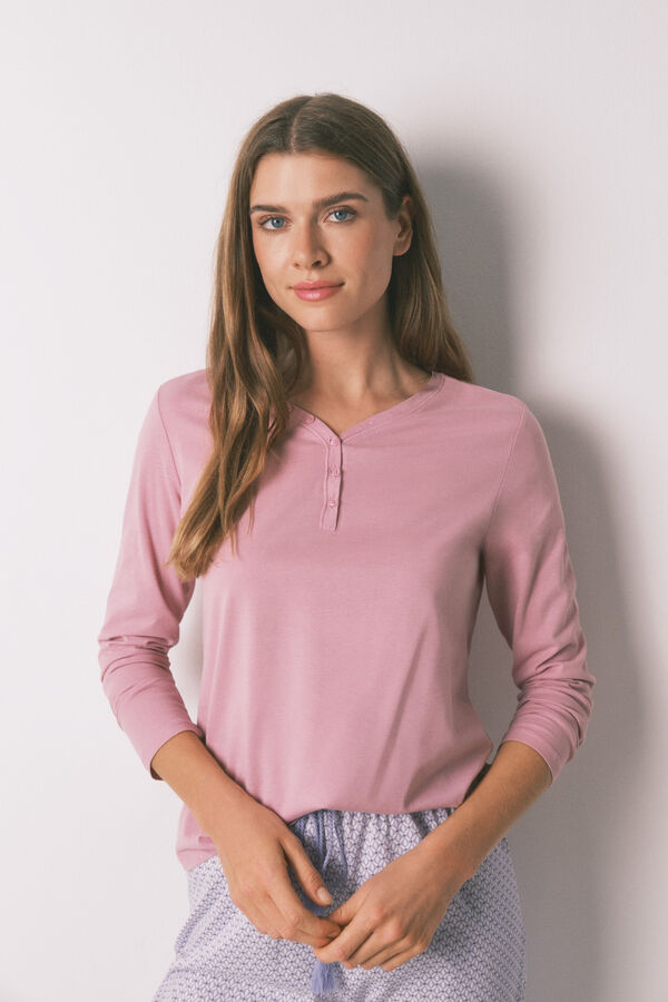 Rosa Kurzarm T-Shirt aus Langärmelig Baumwolle