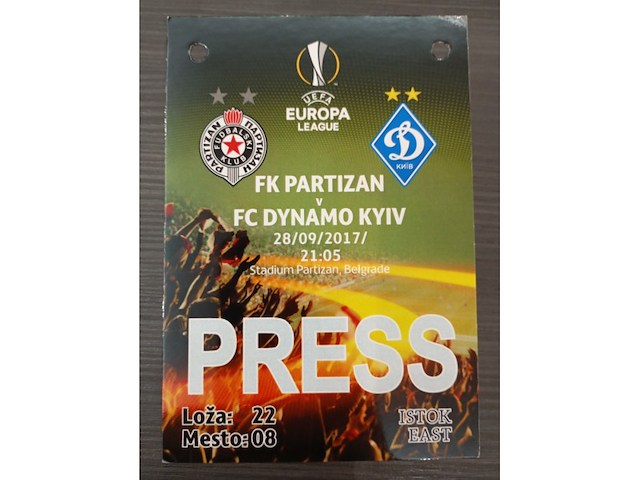 FUDBAL: PARTIZAN - DYNAMO (KYIV) 28.09.2017 - AKREDITAC