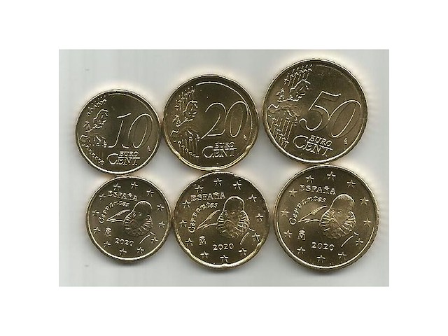 Spanija 10 - 20 - 50 euro cent 2020. UNC mini set