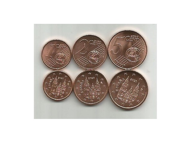 Spanija 1 - 2 - 5 euro cent 2020. UNC mini set
