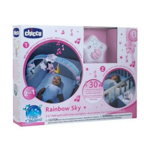 Luk za krevetac sa muzikom i projektorom Dugino nebo roze Chicco A049313