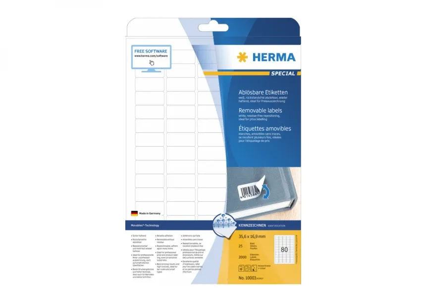 Etikete 35x16,9 A4/80 1/25 removable (4345) Herma 02H10003