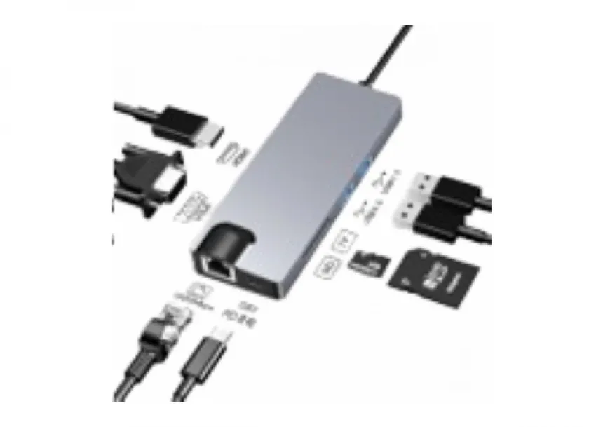 Adapter Stars Solutions USB-C na HDMI/VGA/USB/SD/TF/LAN/PD sivi
