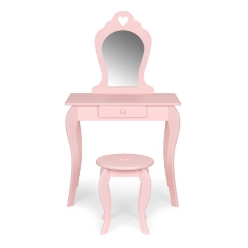 Veliki drveni sto za šminkanje za devojčice sa ogledalom, Pink, ECOTOYS
