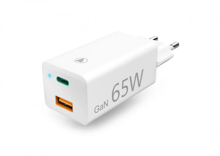 HAMA GaN punjac USB-C (PD), USB-A (QC 3.0), 65W, beli