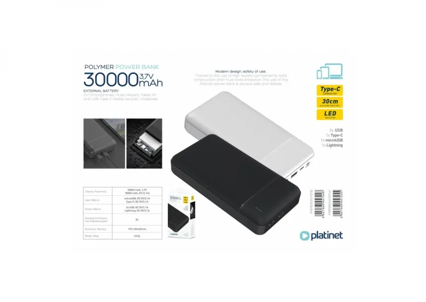 Power bank PL PMPB30W707B 30000 mAh 10W