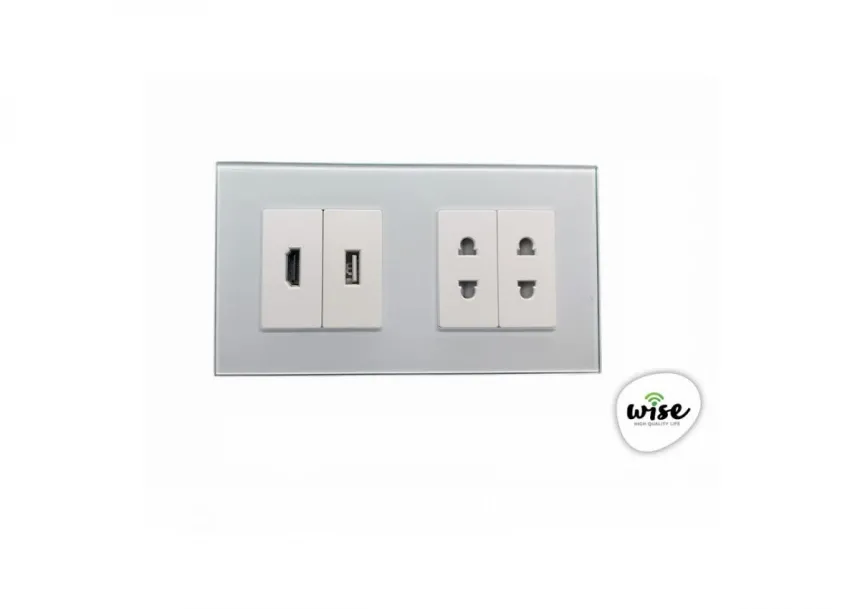 Wise Utičnica modularna HDMI, USB, 2 euro utičnice - stakleni panel beli