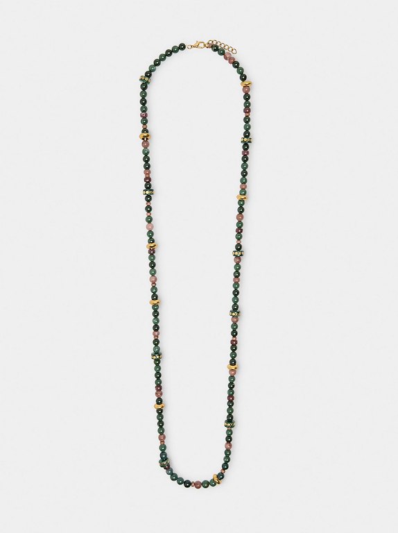 LONG NECKLACE WITH STONE AND RESIN BEADS