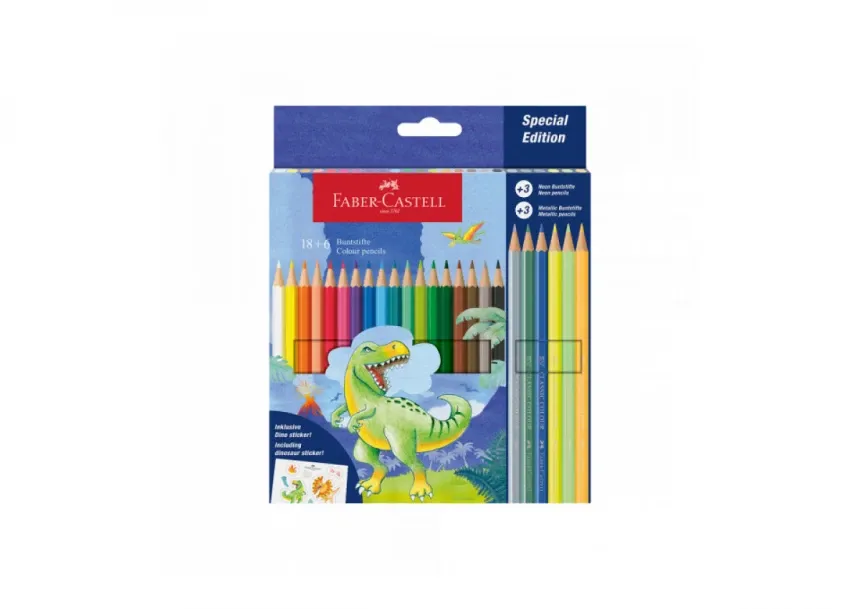 Drvene Bojice Faber Castell Dino Klasik 1/10 +3 met+3 neon + stikeri 111213