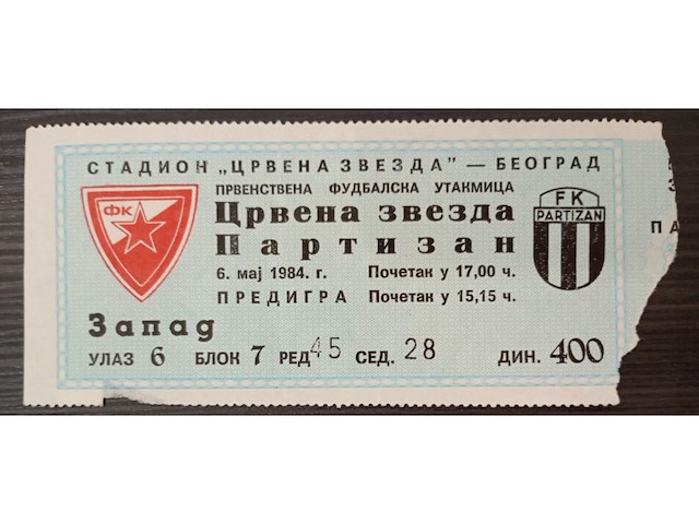 FUDBAL: CRVENA ZVEZDA - PARTIZAN 06.05.1984