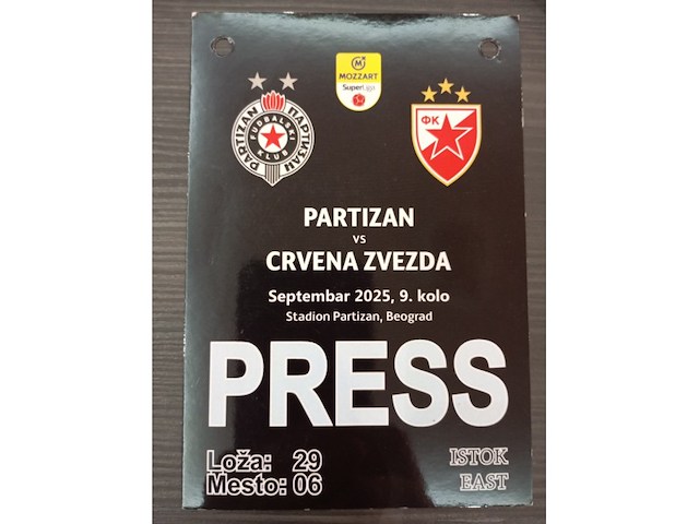 FUDBAL: PARTIZAN - CRVENA ZVEZDA 20.09.2025 - AKREDITAC