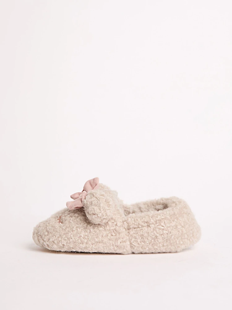 Lipsy Faux Fur Teddy Bear Fluffy Mašna Closed Toe Cipela sa otvorenom petom papuče