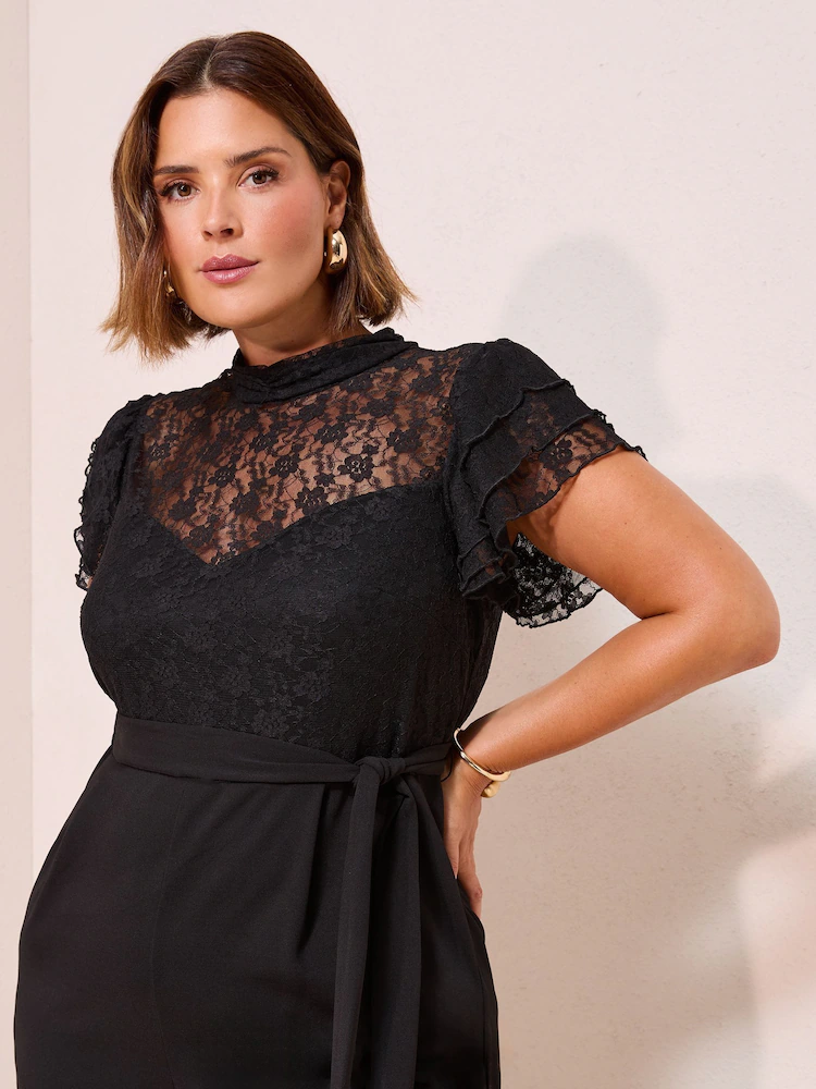 Crno - Friends Like These Lace Scuba Mix Frill Sleeve Kombinezoni