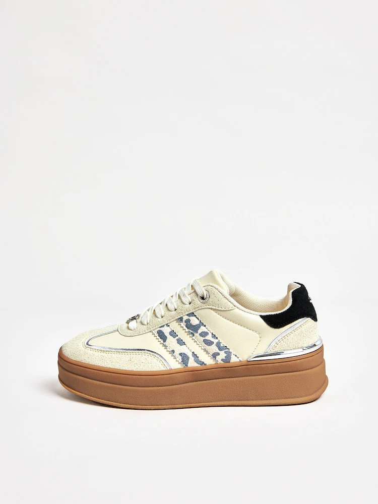 Off White Leopard - Sportski treneri Lipsi Print Side Stripe Chunki Gum