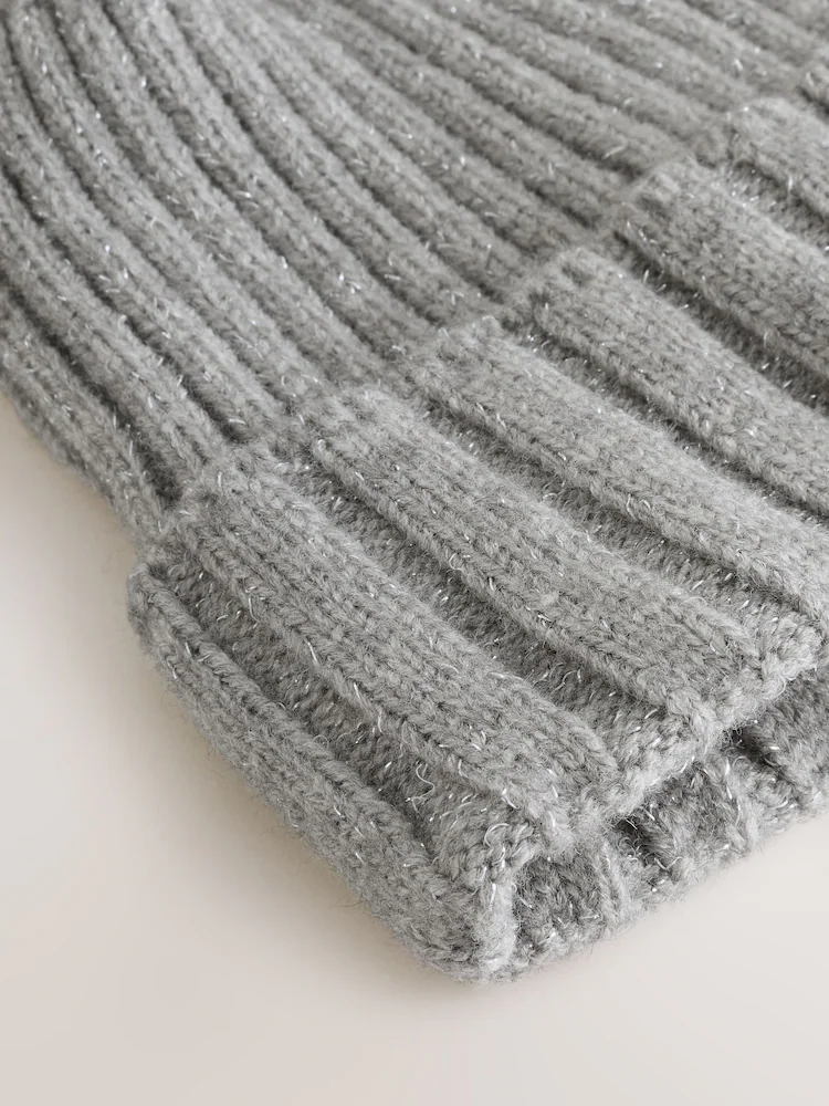 Grey - Rib Knit Pom Hat