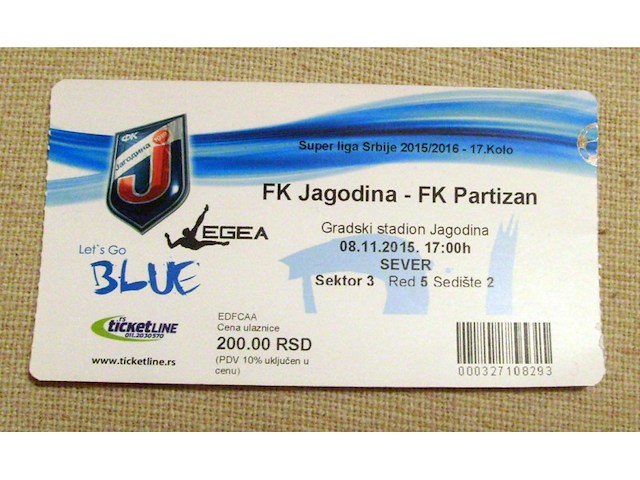 Ulaznica: Jagodina - Partizan (SL 2015/16)