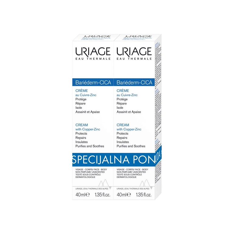 URIAGE BARIEDERM CICA PROMO Krema za Lice i Telo 2x40 mL
