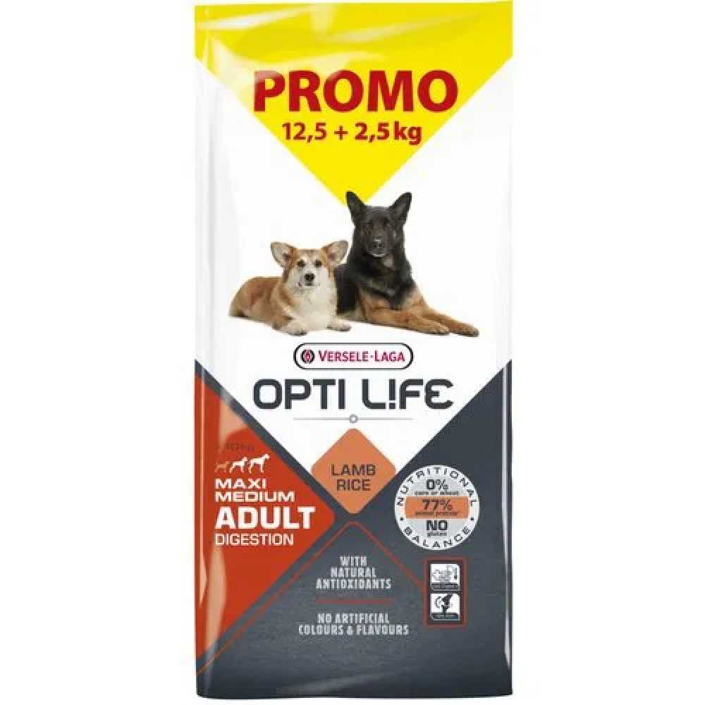 Opti Life hrana za pse Adult Digestion Medium&Maxi - Jagnjetina 12.5kg + 2.5kg