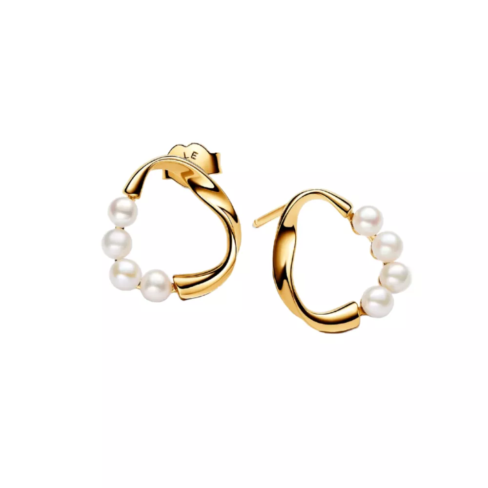 263276C01 PANDORA Organically Shaped Circle & Treated Freshwater Cultured Pearls Stud ženske minđuše