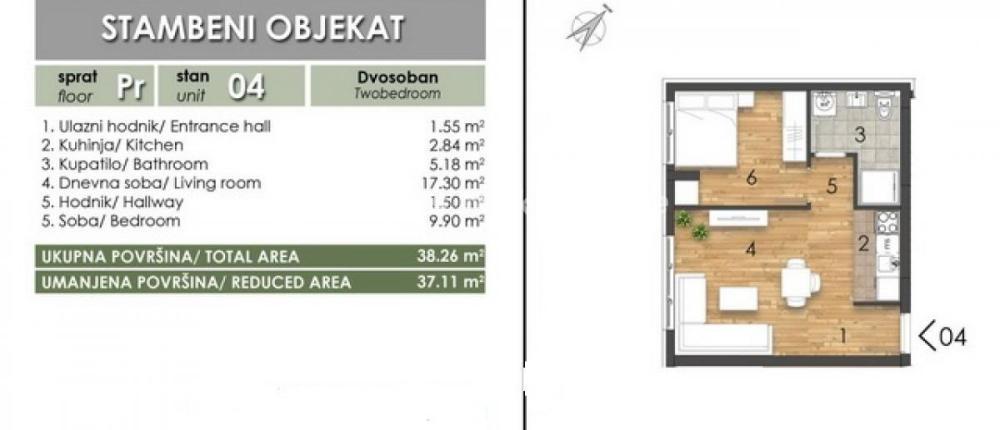 Dvosoban stan na prodaju, 37m2, 95.600€