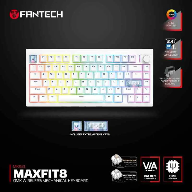 Tastatura Mehanicka Gaming Fantech MK921 Maxfit 8 Bežični white brown switch