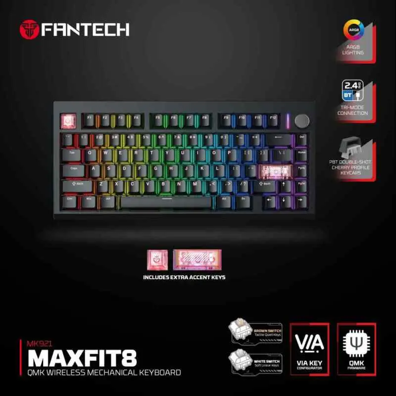 Tastatura Mehanicka Gaming Fantech MK921 Maxfit 8 Bežični black white switch