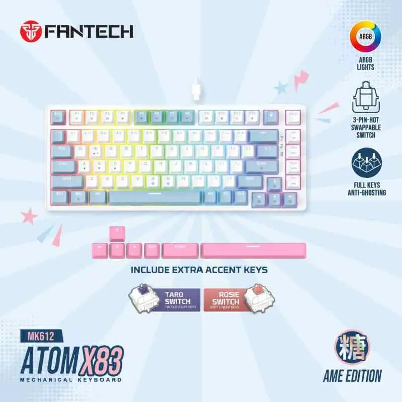 Tastatura Mehanicka Gaming Fantech MK612 Atom x83 AME bela taro switch
