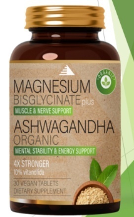 Magnezijum Bisglicinat Plus Ašvaganda Organic 30 Vegan Tableta